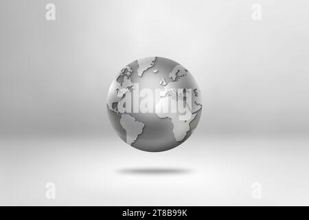 Metal world globe isolated on white background. 3D illustration. Metal ...