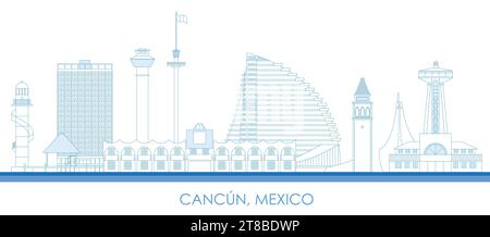 Outline Skyline panorama of city of Cancun, Mexico - vector ...