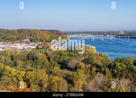 Aerial view of the city of Hannibal in Missouri from Lovers Leap ...
