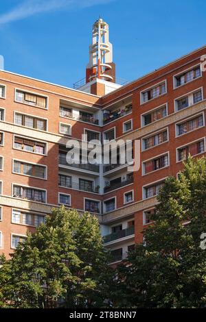 Ivry-sur-Seine, France - 09 30 2021: View of the facade of a red brick ...