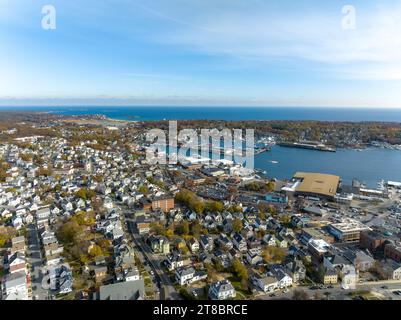 Aerial view of Gloucester City and Gloucester Harbor, Cape Ann ...