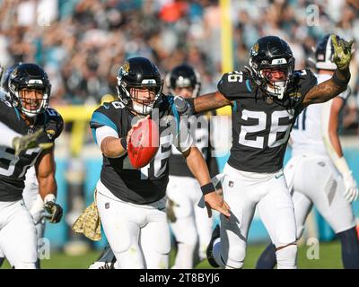 Jacksonville Jaguars long snapper Ross Matiscik (46) stands for the national anthem before ...