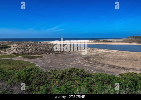 View of the beach and lagoon of Melides, Alentejo, Portugal Stock Photo ...