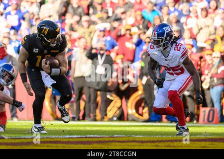 New York Giants cornerback Deonte Banks warms up before an NFL football game, Sunday, Oct. 5 ...