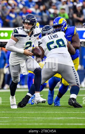 Seattle Seahawks quarterback Drew Lock (2) walks off the field after an NFL football game ...