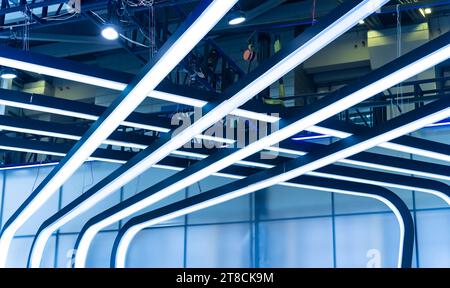 led hall with light strips Stock Photo - Alamy