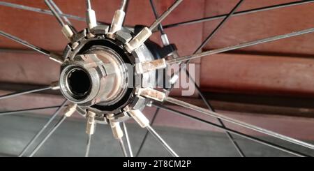 Bicycle repair and replacement concept background of rear bike wheel ...