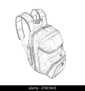 Outline of a large backpack made of black lines isolated on a white ...