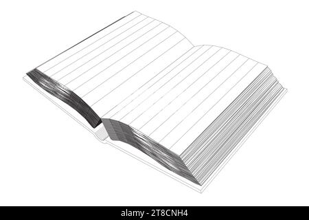 Wireframe of an open book made of black lines isolated on a white ...