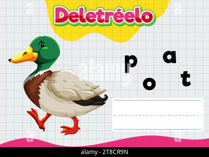 Educational picture of a duck-themed spelling worksheet in Spanish ...