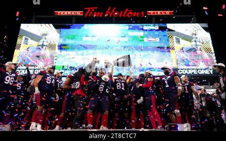 Hamilton, Canada. 19th Nov, 2023. Football fans cheer ahead of the 110th CFL Grey Cup between ...