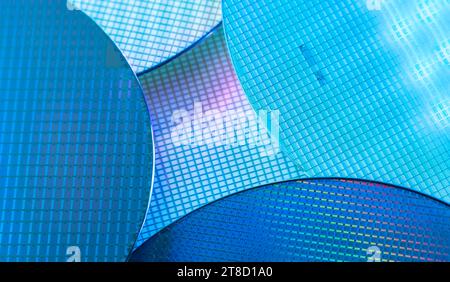 blue Silicon Wafer with microchips used in electronics for the ...