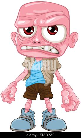 A grumpy zombie man with a bald head in a cartoon illustration style ...