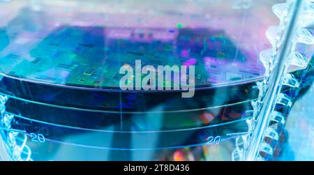 Silicon Wafer Under Cleanroom Fabrication in plastic holder box Stock ...