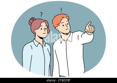 Young male employee help confused coworker with problem solution. Man ...