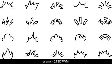Doodle manga comic expression elements. Hand drawn shine sunburst ray ...
