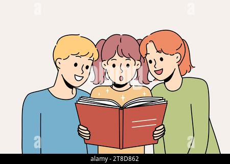 Children standing in library or bookstore together, kids study vector ...
