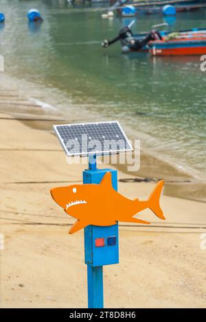 A solar-powered shark alert warning system with siren and lights by the ...
