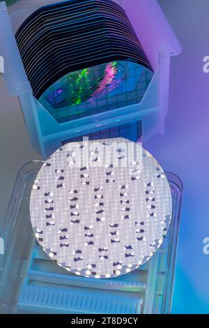 Silicon Wafers in plastic holder box Stock Photo - Alamy