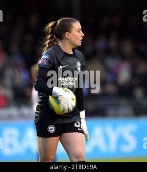 Brighton and Hove Albion goalkeeper Sophie Baggaley warms up ahead of ...
