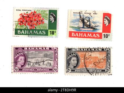 Vintage postage stamps from the Bahamas isolated on a white background ...