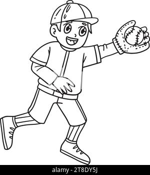Boy Catching Baseball Coloring Page for Kids Stock Vector Image & Art ...