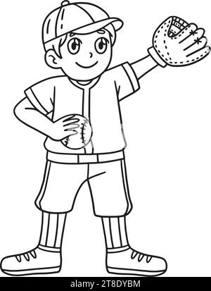 Baseball Pitcher Isolated Coloring Page for Kids Stock Vector Image ...