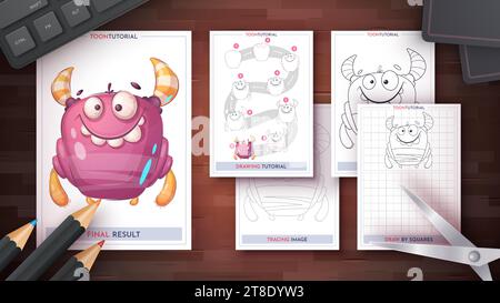 How to Draw a Monster. Step by Step Drawing Tutorial. Draw Guide ...