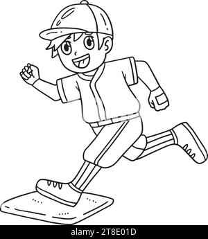 Baseball Boy Reaching Base Coloring Page for Kids Stock Vector Image ...