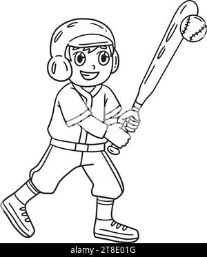 Boy Hitting Baseball Coloring Page for Kids Stock Vector Image & Art ...