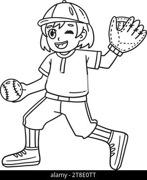 Baseball Pitcher Isolated Coloring Page for Kids Stock Vector Image ...