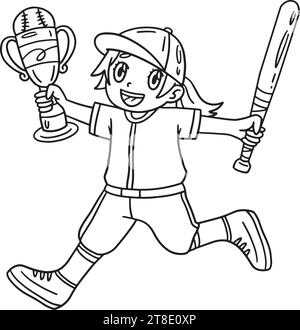 Girl Holding a Baseball Bat Isolated Coloring Page Stock Vector Image ...