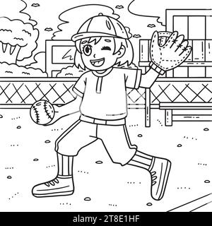 Baseball Pitcher Coloring Page for Kids Stock Vector Image & Art - Alamy