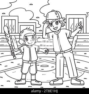 Baseball Boy and Coach Coloring Page Illustration Stock Vector Image ...