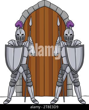 Knight Guarding a Gate Colored Cartoon Stock Vector Image & Art - Alamy