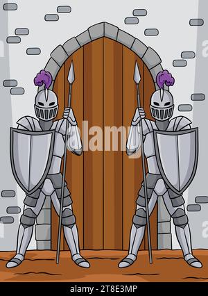 Knight Guarding a Gate Cartoon Colored Clipart Stock Vector Image & Art ...