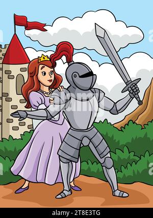 Knight Protecting the Princess Cartoon Clipart Stock Vector Image & Art ...