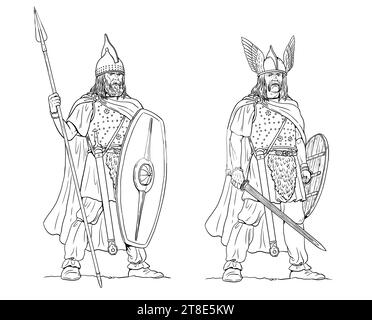 Celtic warriors. Ancient soldiers. Drawing with Roman enemies Stock ...