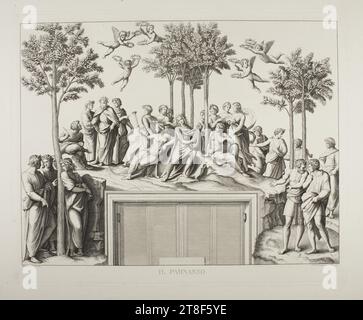 An engraving by Marcantonio Raimondi, based on Raphael's design, depicting Christ at the table ...