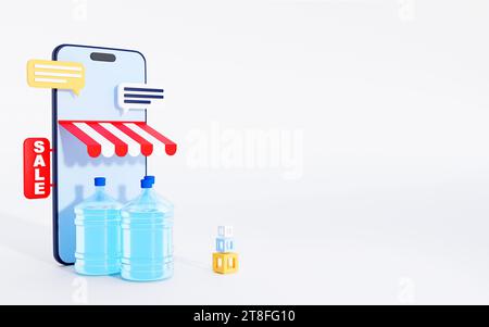 Bottled water delivery service, mobile app concept, 3d render Stock ...