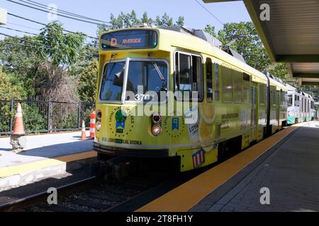 A Greet Line train arriving at Riverside station, in the Auburndale ...