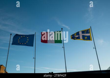Waving flags of Turin, Italy and Europe Stock Photo - Alamy