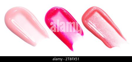 Selection of lip gloss textures isolated on white background. Smudged ...