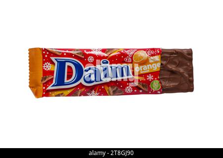 limited edition Daim Orange flavoured chocolate bar opened to show ...