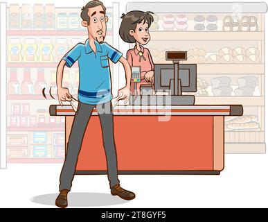 Poor man. Empty pockets . Cartoon character. Vector illustration in ...