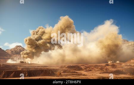 Dust storm after Detonator blasting on the construction site Stock ...