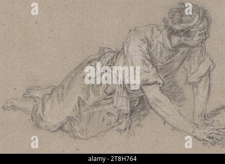 NICOLAS LANCRET, Man crouching on all fours on the floor, boy playing ...