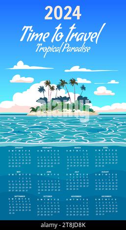 Calendar 2024 Seychelles travel poster wall vintage Stock Vector Image ...