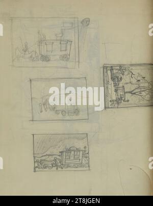 Franz Wacik Various small composition sketches with a horse -drawn ...