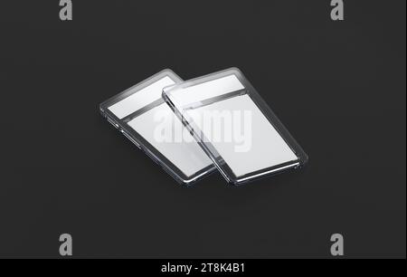 Blank transparent plastic trading card mockup, top view, 3d rendering ...